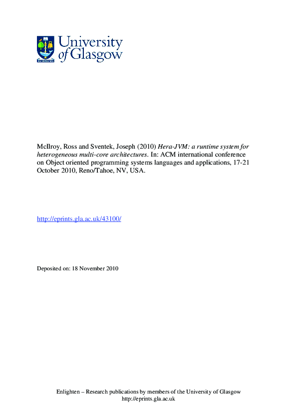 (PDF) Hera-JVM: A runtime system for heterogeneous multi-core architectures