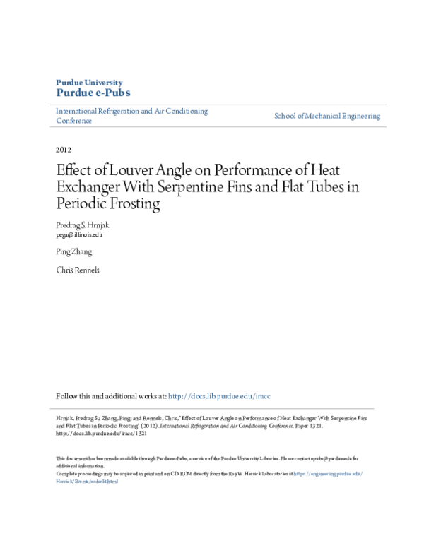 (PDF) Effect of louver angle on performance of heat exchanger with serpentine fins and flat ...