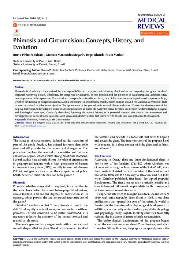 (PDF) Phimosis and Circumcision: Concepts, History, and Evolution