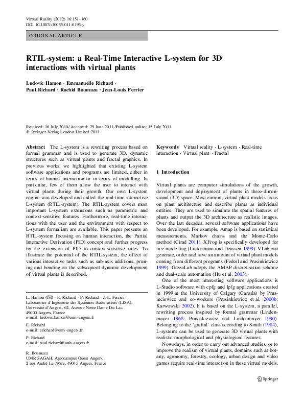 (PDF) RTIL-system: a Real-Time Interactive L-system for 3D interactions ...