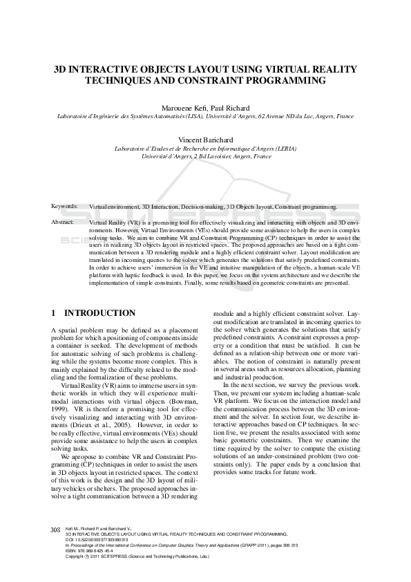(PDF) 3D Interactive Objects Layout using Virtual Reality Techniques and Constraint Programming
