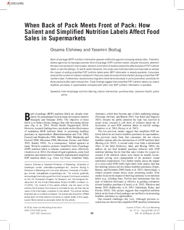 (PDF) When Back-of-Pack Meets Front-of-Pack: How Salient and Simplified ...
