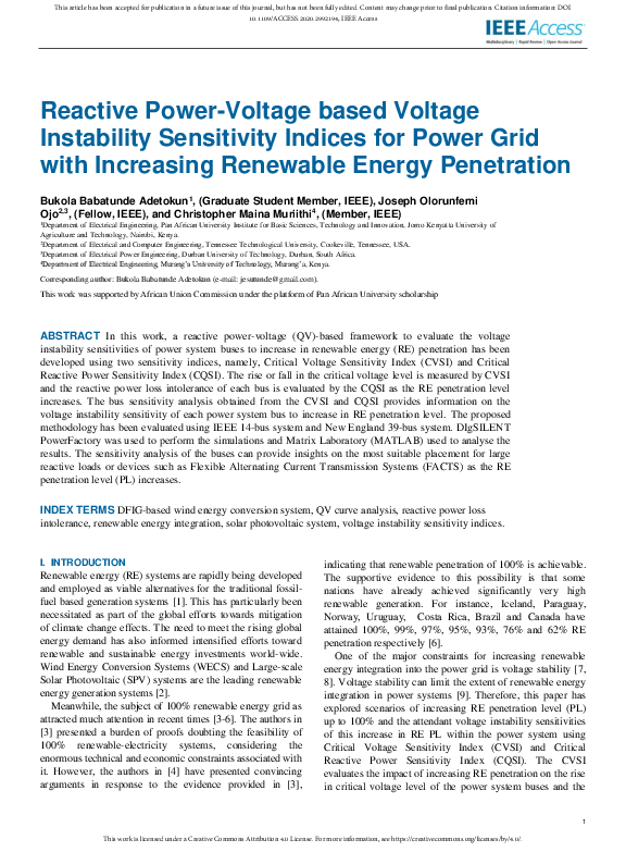 (PDF) Reactive Power-Voltage based Voltage Instability Sensitivity Indices for Power Grid with ...