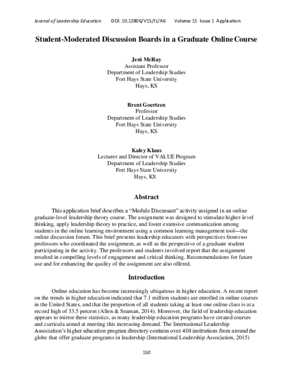 (PDF) Student-Moderated Discussion Boards in a Graduate Online Course