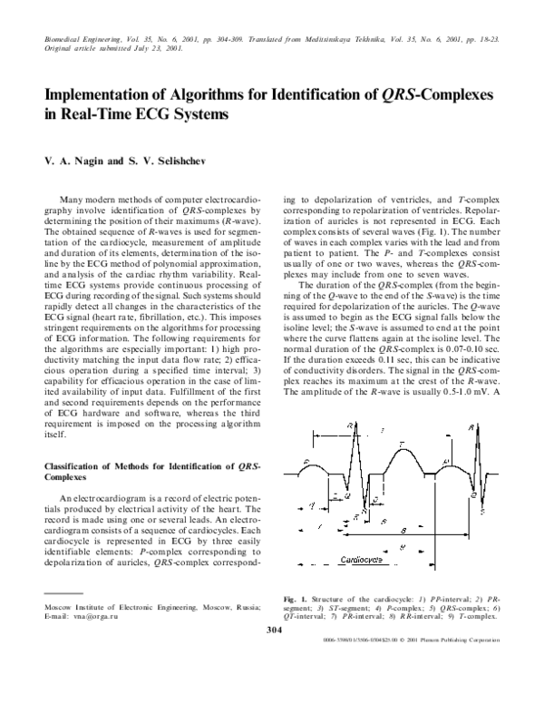 (PDF) Implementation of Algorithms for Identification of QRS-Complexes in Real-Time ECG Systems