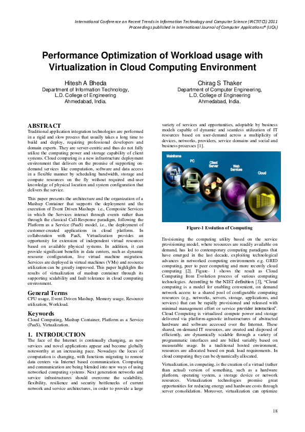 Pdf Optimizing Workload Performance With Virtualization In Cloud