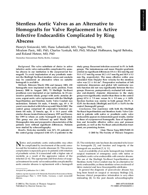 (PDF) Stentless aortic valves as an alternative to homografts for valve ...