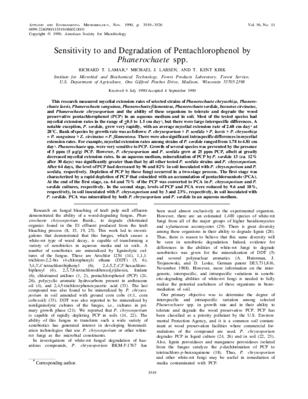 (PDF) Sensitivity to and Degradation of Pentachlorophenol by ...