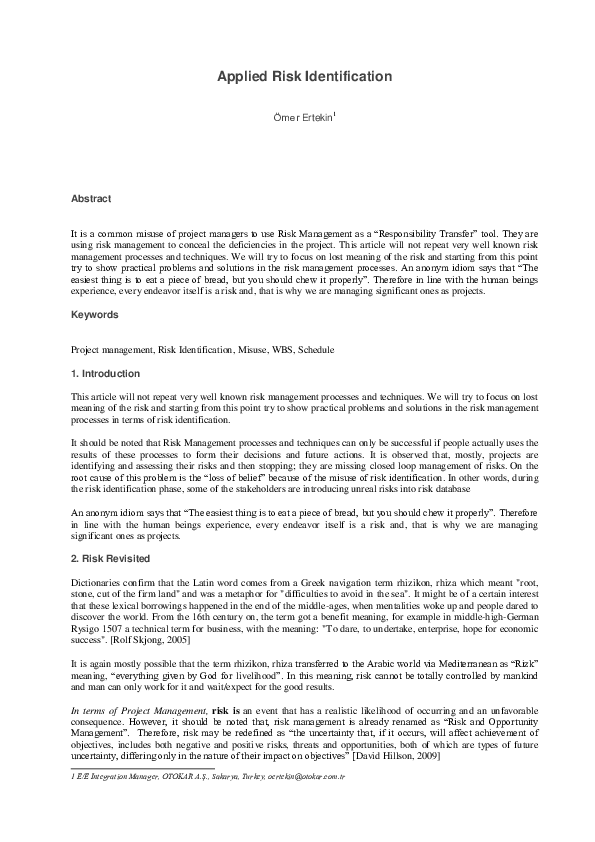 (PDF) Applied Risk Identification