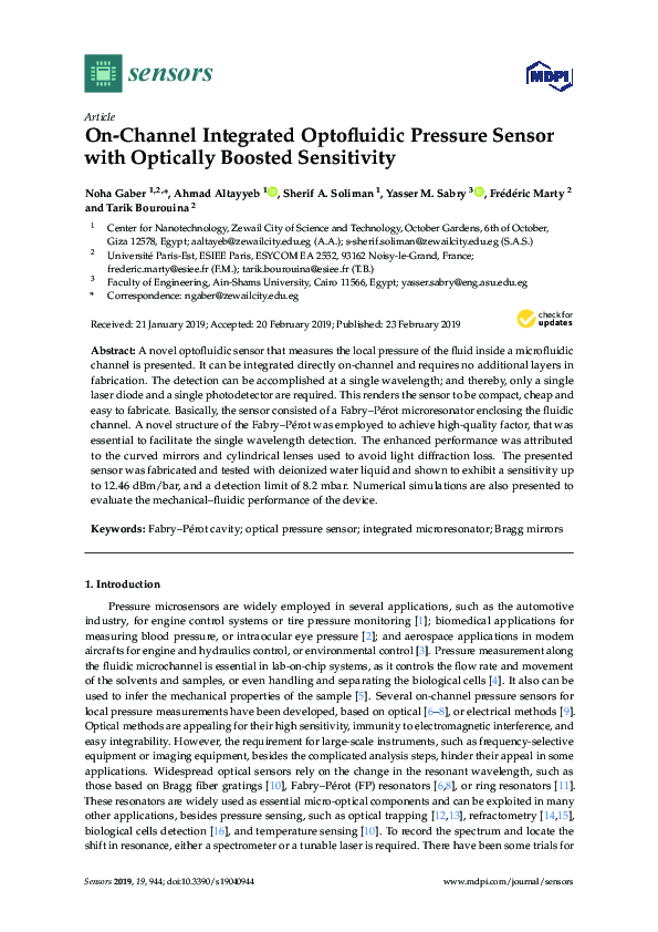 (PDF) On-Channel Integrated Optofluidic Pressure Sensor with Optically ...