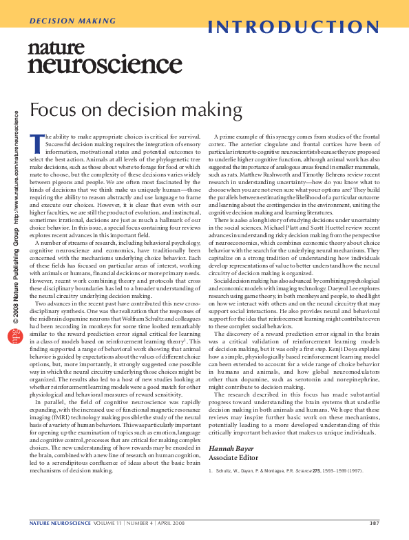 (PDF) Focus on decision making