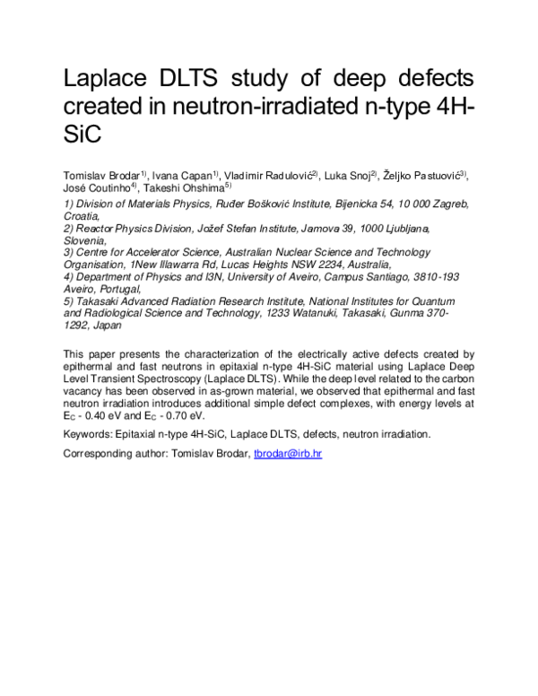(PDF) Laplace DLTS study of deep defects created in neutron-irradiated ...