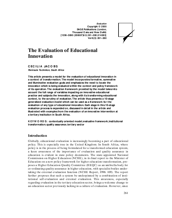 (PDF) The Evaluation of Educational Innovation