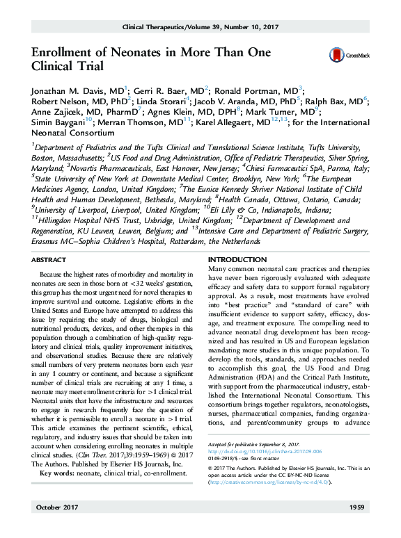 (PDF) Enrollment of Neonates in More Than One Clinical Trial