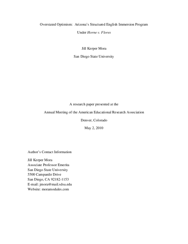 (PDF) Overstated Optimism: Arizona's Structured English Immersion ...