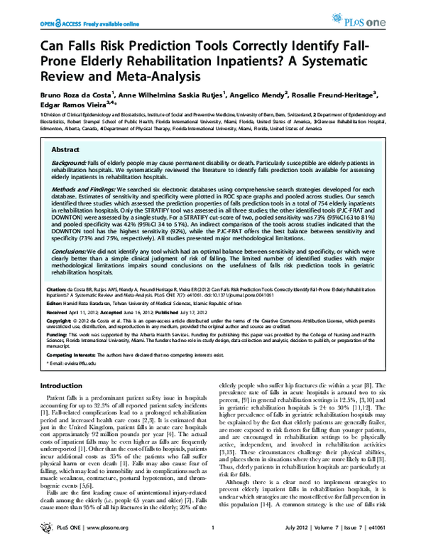 (PDF) Falls Risk Prediction Tools