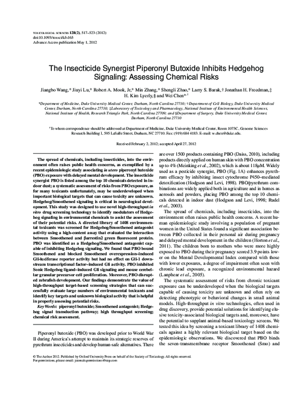 (PDF) The Insecticide Synergist Piperonyl Butoxide Inhibits Hedgehog Signaling: Assessing ...