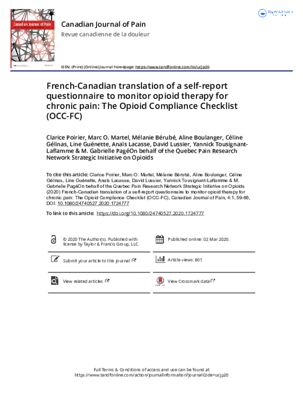 (PDF) French-Canadian translation of a self-report questionnaire to ...