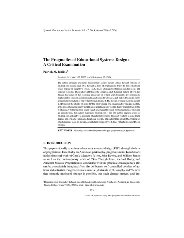 (PDF) The Pragmatics of Educational Systems Design: A Critical Examination