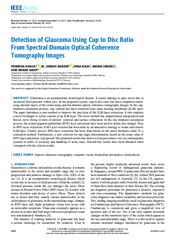 (PDF) Detection of Glaucoma Using Cup to Disc Ratio From Spectral Domain Optical Coherence ...