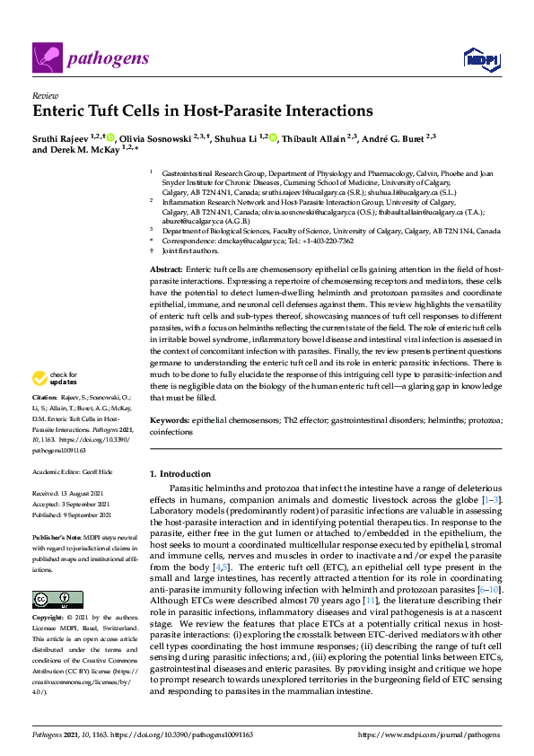 (PDF) Enteric Tuft Cells in Host-Parasite Interactions (PDF) Enteric Tuft Cells in Host-Parasite Interactions