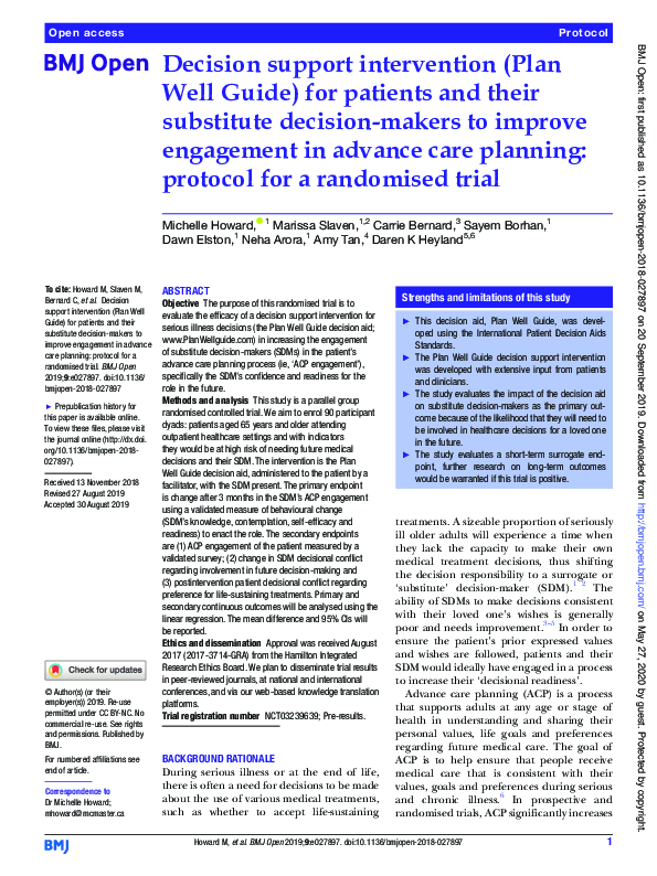 (PDF) Decision support intervention (Plan Well Guide) for patients and ...