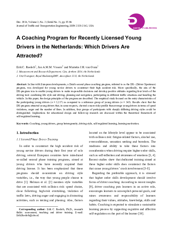 (PDF) A Coaching Program for Recently Licensed Young Drivers in the ...