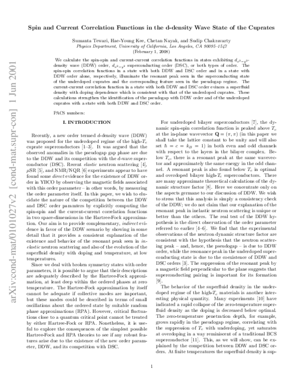 (PDF) Spin and current correlation functions in the d-density-wave ...