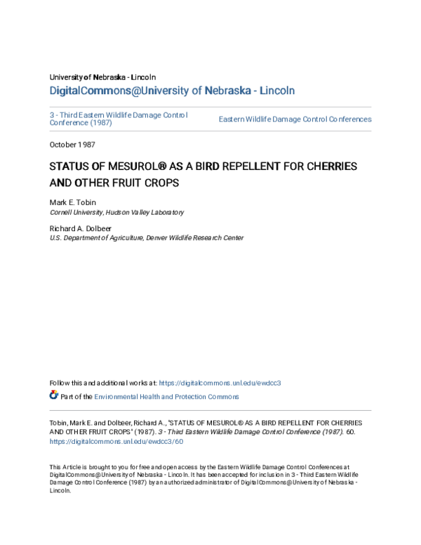 (PDF) Status of Mesurol® as a Bird Repellent for Cherries and Other ...
