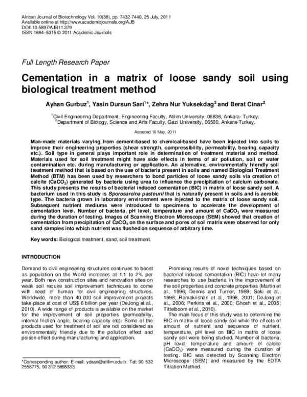 (PDF) Cementation in a matrix of loose sandy soil using biological ...