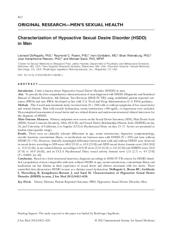 (PDF) Characterization of Hypoactive Sexual Desire Disorder (HSDD) in Men