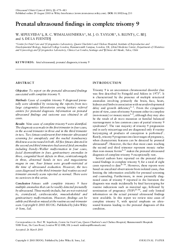 (PDF) [Prenatal ultrasound findings in complete trisomy 9]