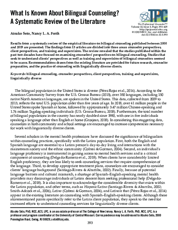 (PDF) What Is Known About Bilingual Counseling? A Systematic Review of ...