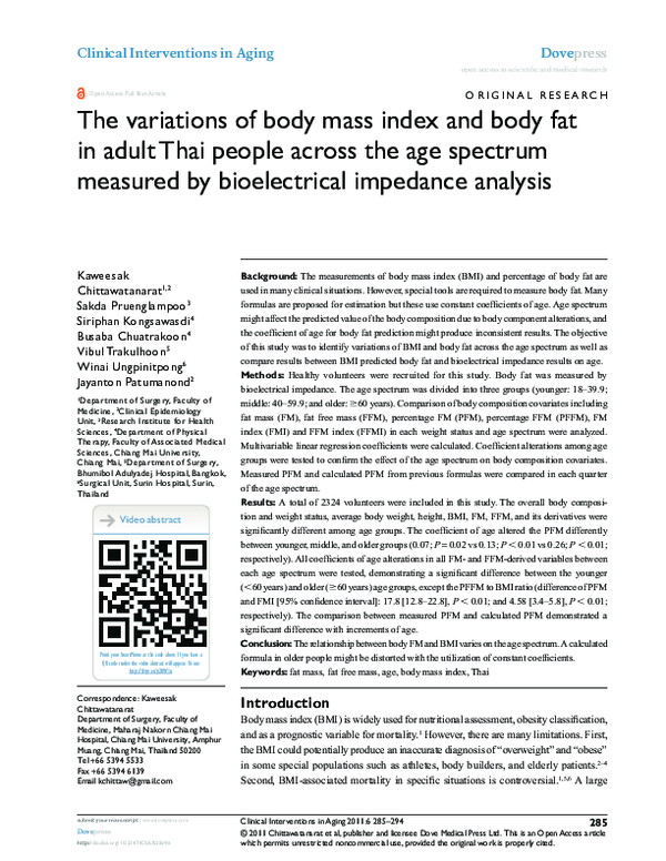 (PDF) The variations of body mass index and body fat in adult Thai ...