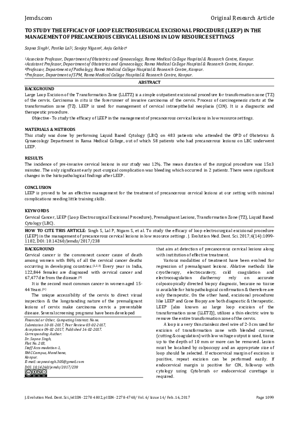 (PDF) To Study the Efficacy of Loop Electrosurgical Excisional ...