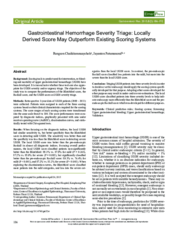 (PDF) Gastrointestinal Hemorrhage Severity Triage: Locally Derived ...