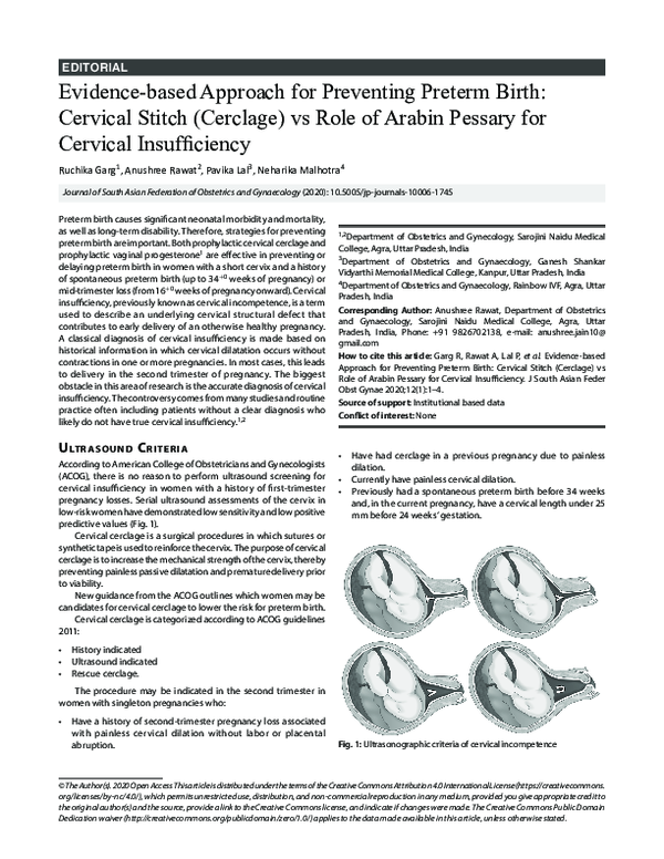 (PDF) Evidence-based Approach for Preventing Preterm Birth: Cervical ...