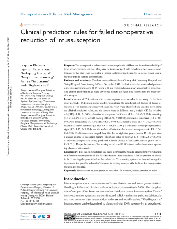 (PDF) Clinical prediction rules for failed nonoperative reduction of ...