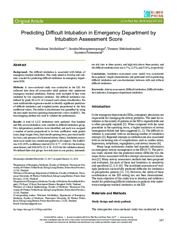 (PDF) Predicting Difficult Intubation in Emergency Department by ...