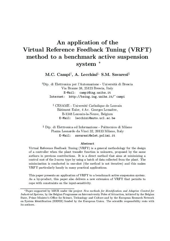 (PDF) An application of the virtual reference feedback tuning method to a