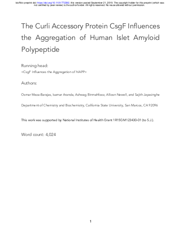 (PDF) The Curli Accessory Protein CsgF Influences the Aggregation of ...