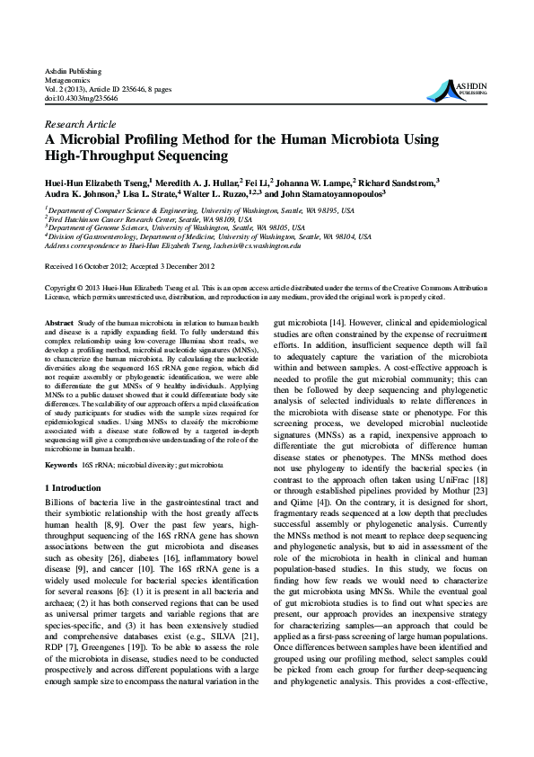 (PDF) A Microbial Profiling Method for the Human Microbiota Using High ...