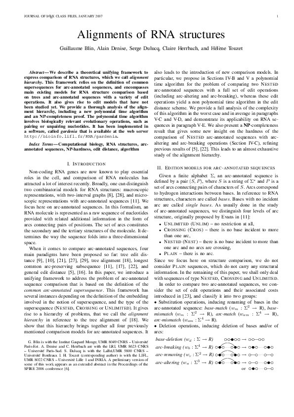 (PDF) Alignments of RNA structures