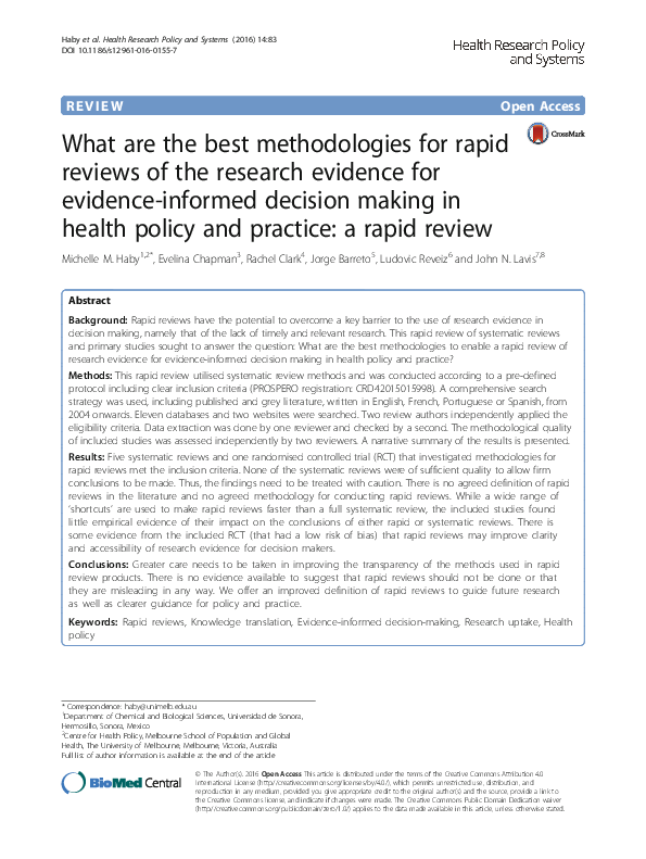 (PDF) What are the best methodologies for rapid reviews of the research ...