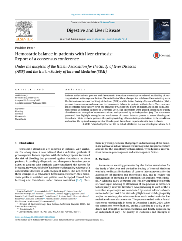 (PDF) HEMOSTATIC BALANCE IN PATIENTS WITH LIVER CIRRHOSIS: Report of a ...
