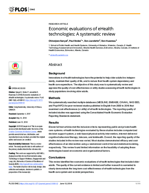 Pdf Economic Evaluations Of Ehealth Technologies A Systematic Review