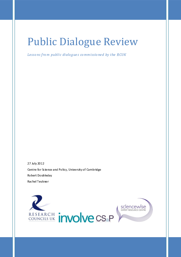 (PDF) Public Dialogue Review: Lessons from public dialogues ...