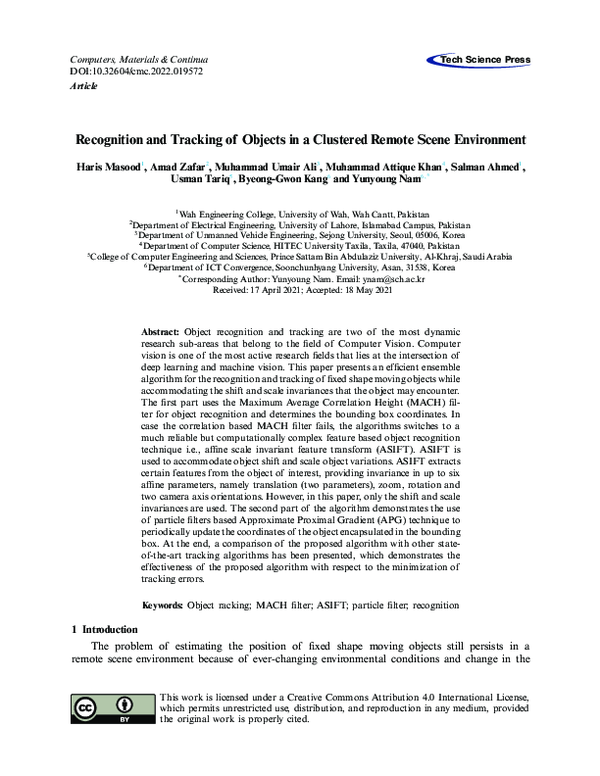 (PDF) Recognition and Tracking of Objects in a Clustered Remote Scene Environment