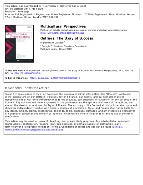 (PDF) Outliers: The Story of Success
