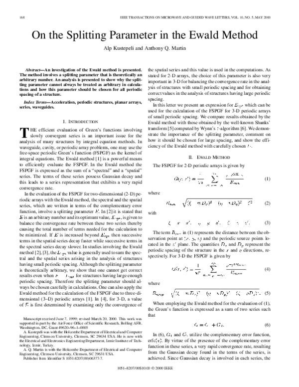 (PDF) On the splitting parameter in the Ewald method
